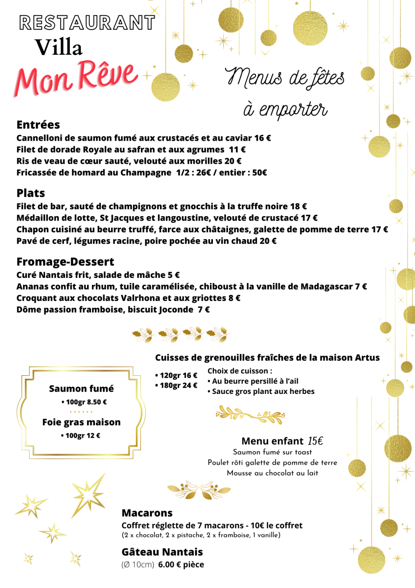 carte et menus - restaurant Villa Mon Rêve Basse Goulaine 44