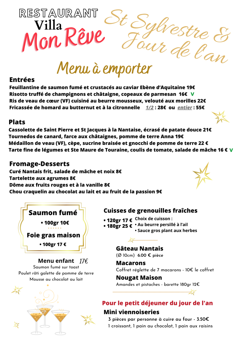 carte et menus - restaurant Villa Mon Rêve Basse Goulaine 44